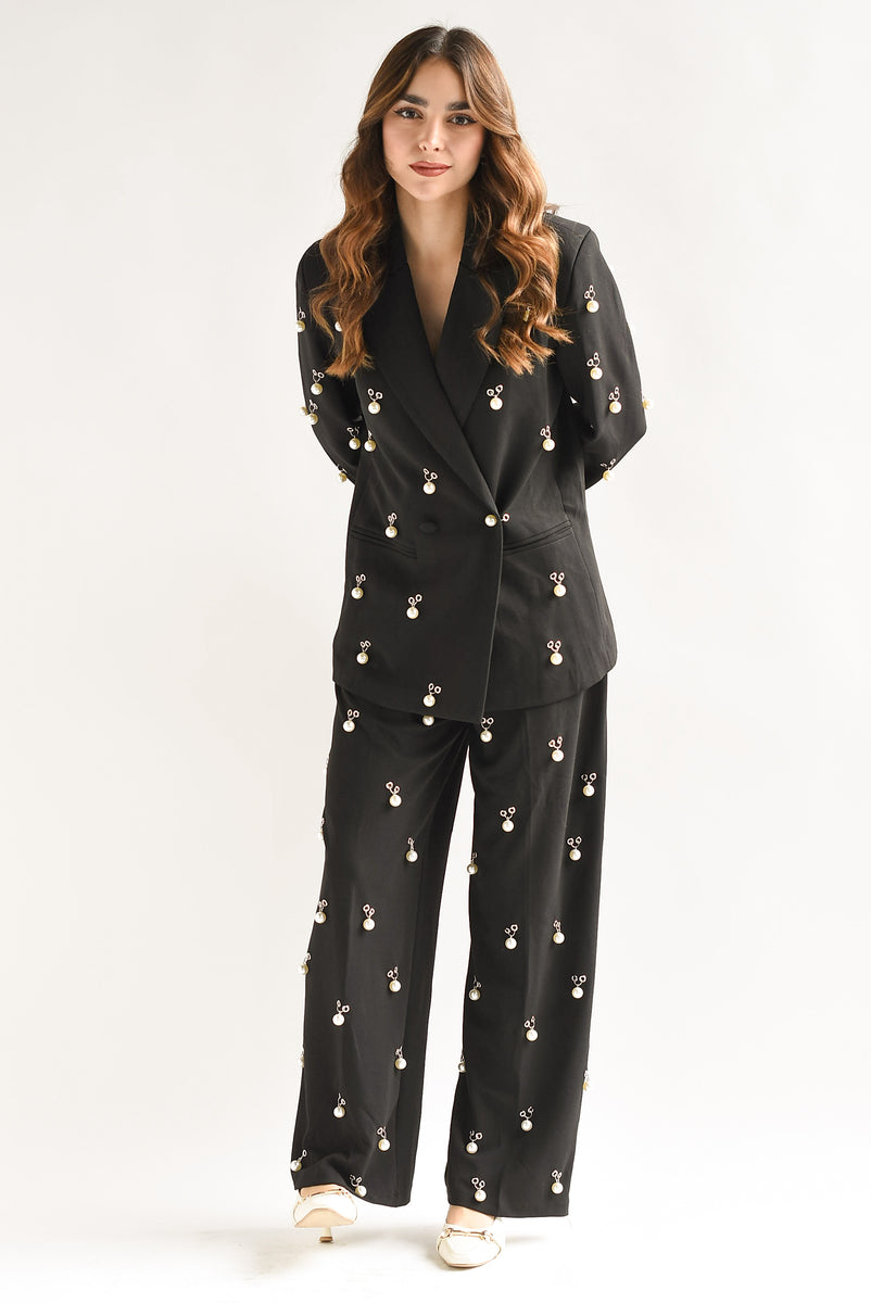 Set Pantalón y Blazer perlas chuncky Negro – Fashion Styled