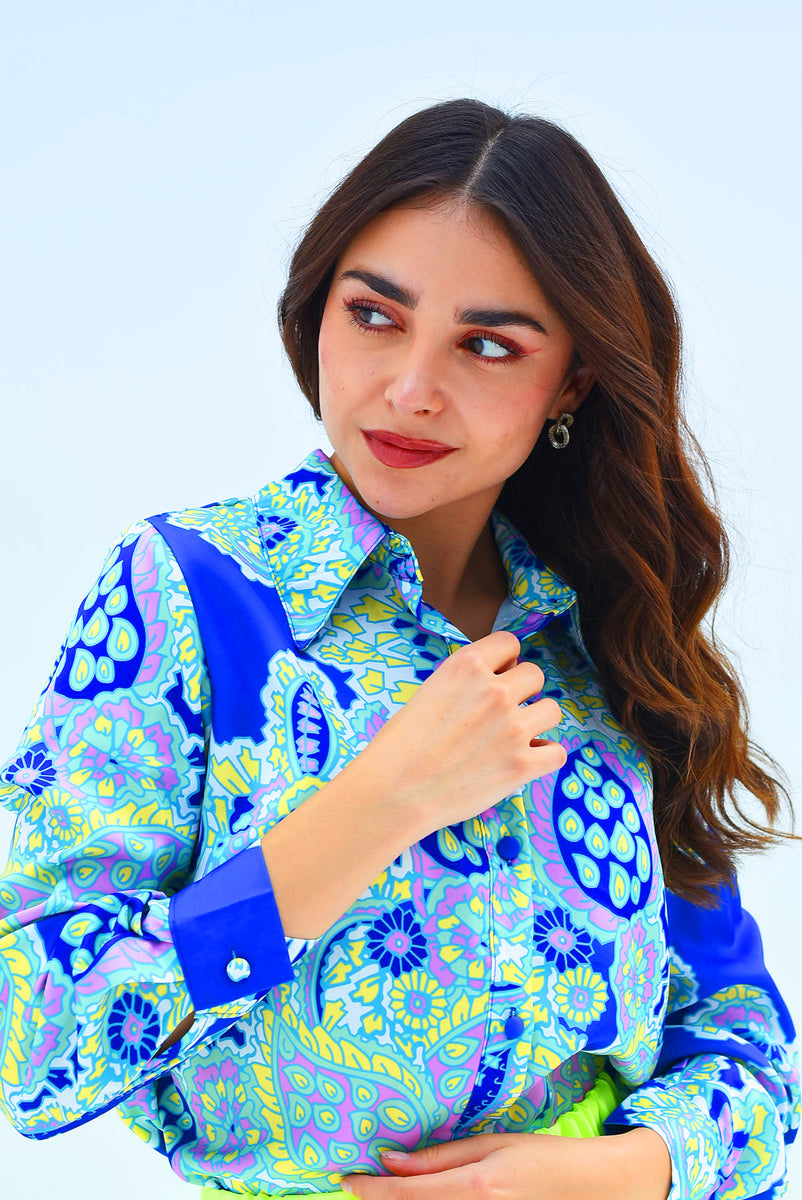 Camisa larga garigol satín Azul Rey – Fashion Styled