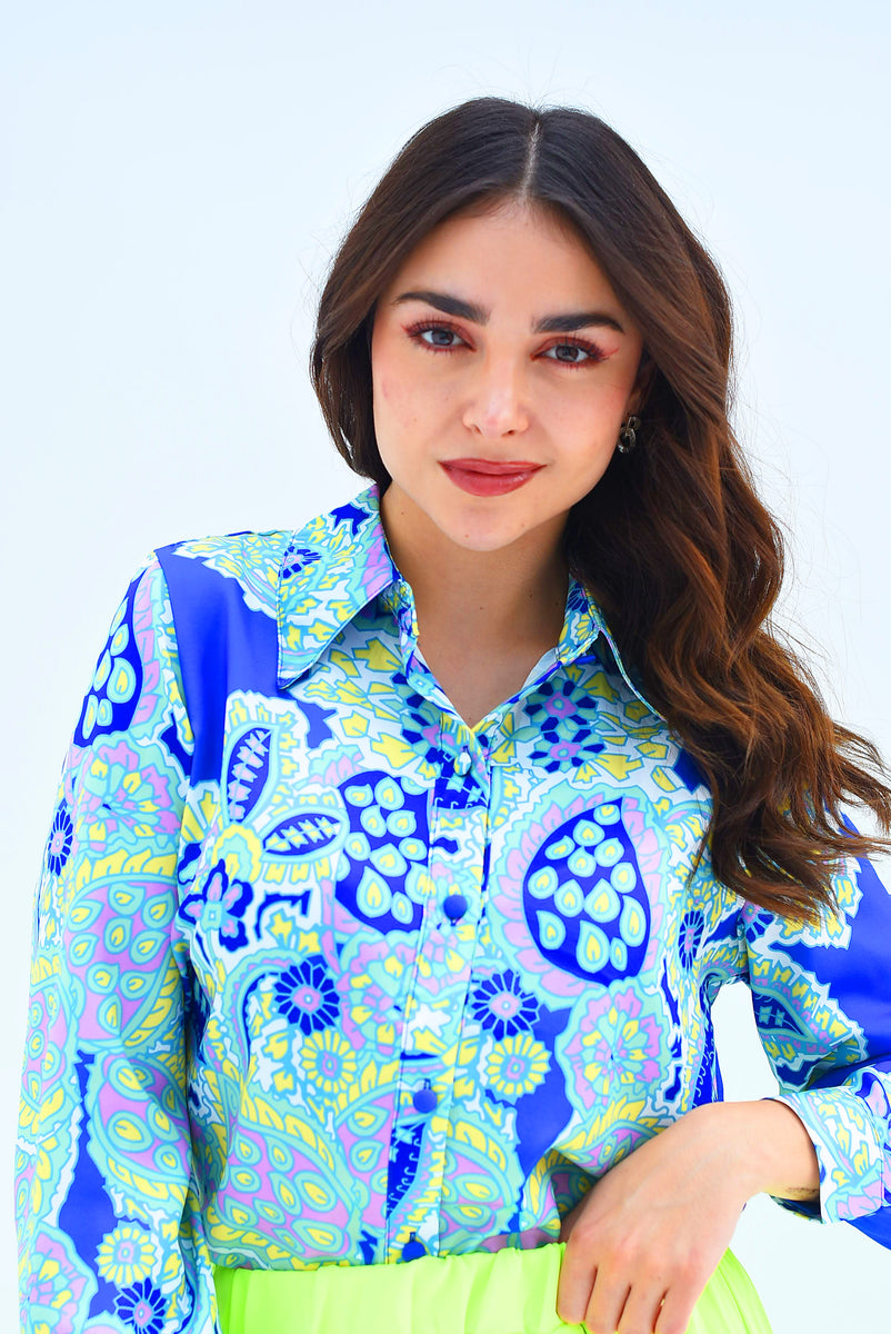 Camisa larga garigol satín Azul Rey – Fashion Styled
