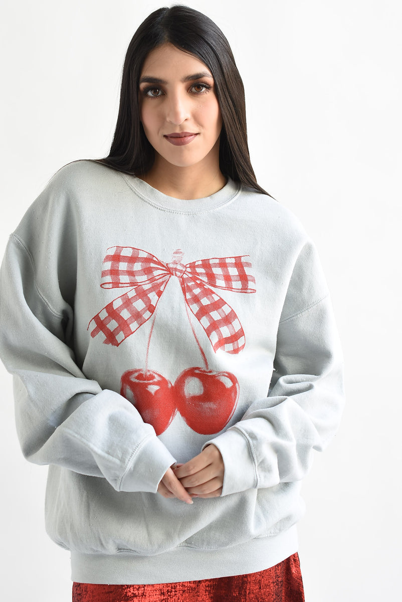 Sudadera oversize Lazo con Cherries Gris – Fashion Styled
