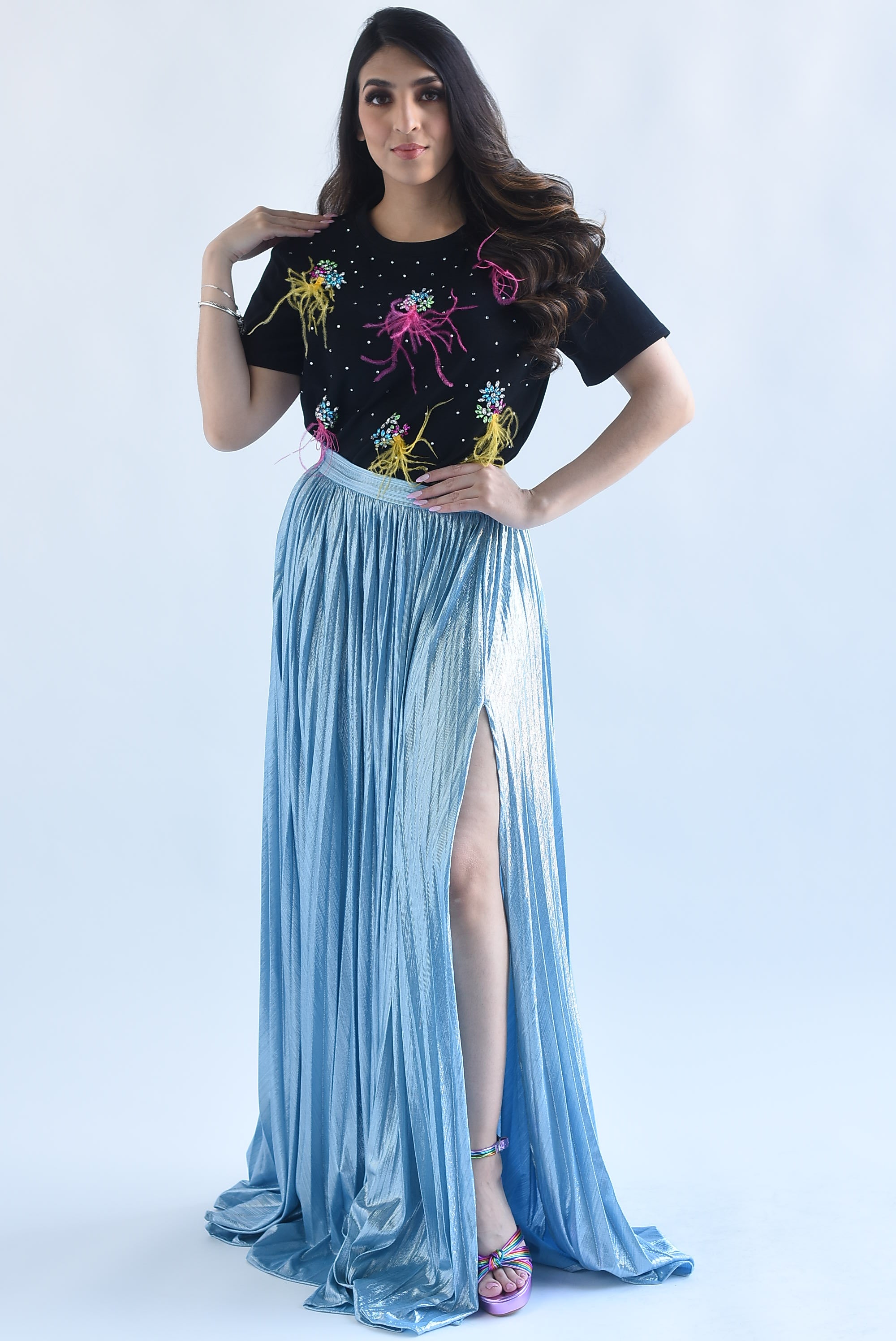 Maxifalda metálica Azul Baby – Fashion Styled
