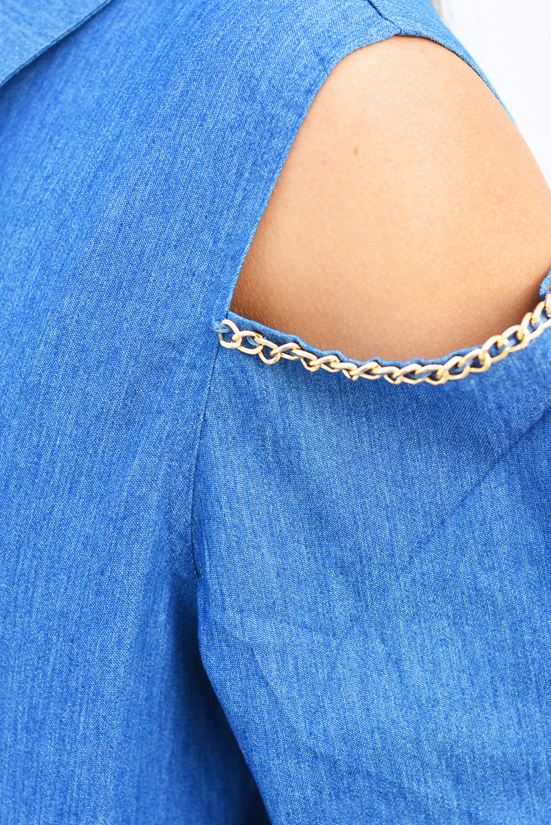 Camisa denim cut-out Hombros Dark – Fashion Styled